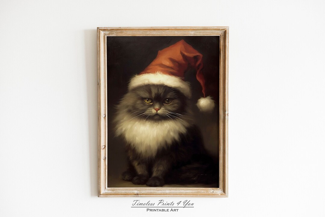 Santa Cat Print, Santa Cat Wall Art, Santa Cat Christmas, Santa Cat ...