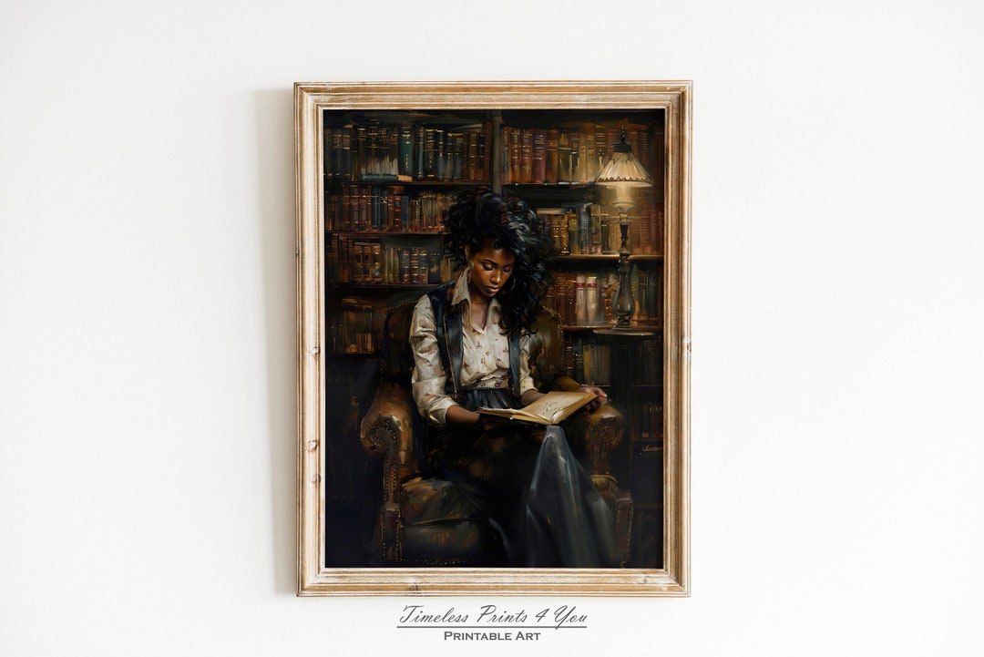 Black Art Woman Reading, Black Woman Reading Art, African American Art ...