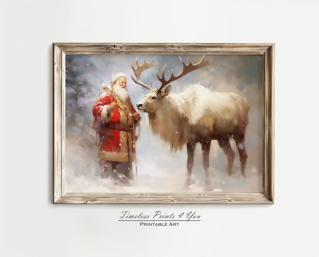 Santa Reindeer Decor, Reindeer Print, Santa Reindeer Print, Santa Claus ...