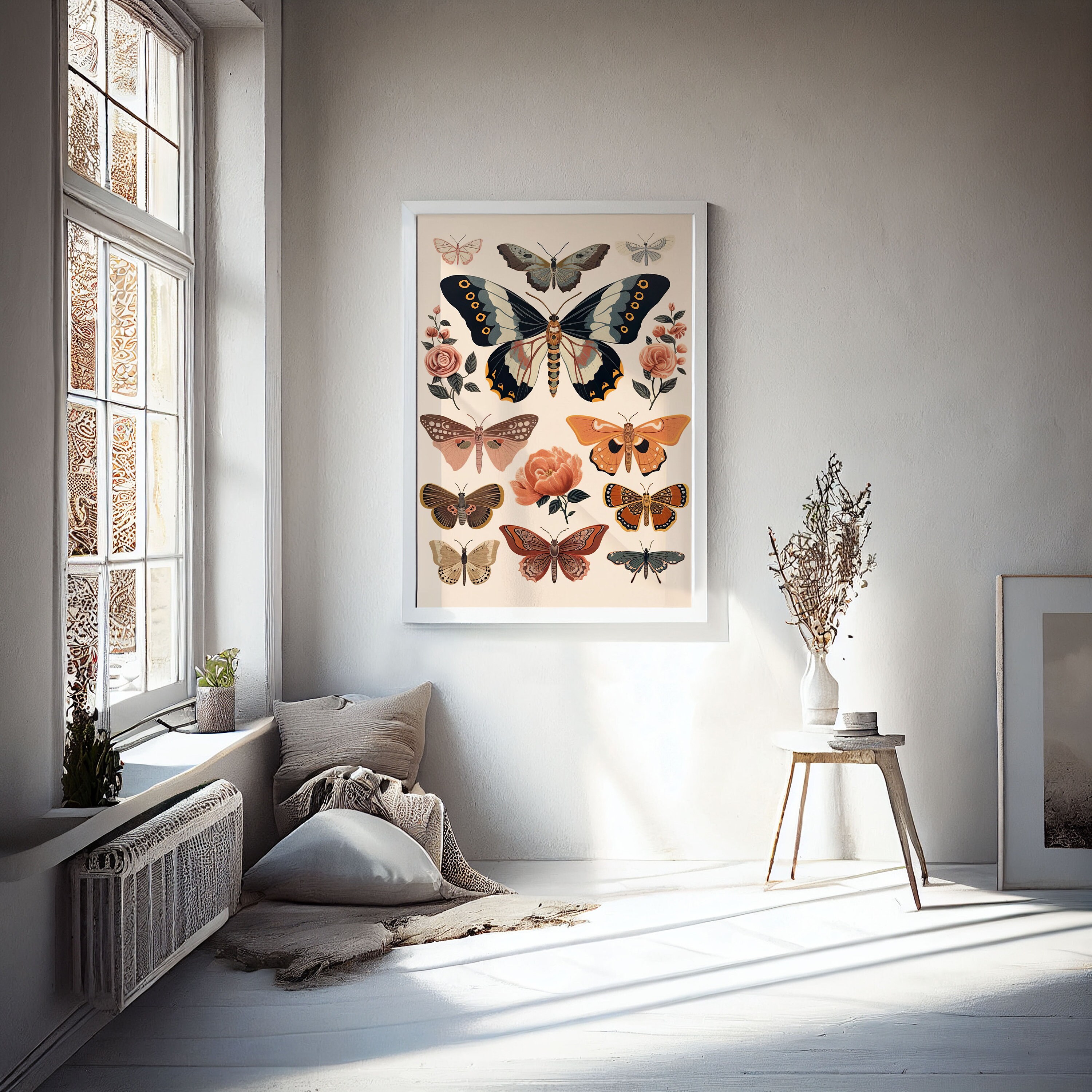 Boho Butterfly Art, Floral Butterfly Art, Boho Butterfly Print ...