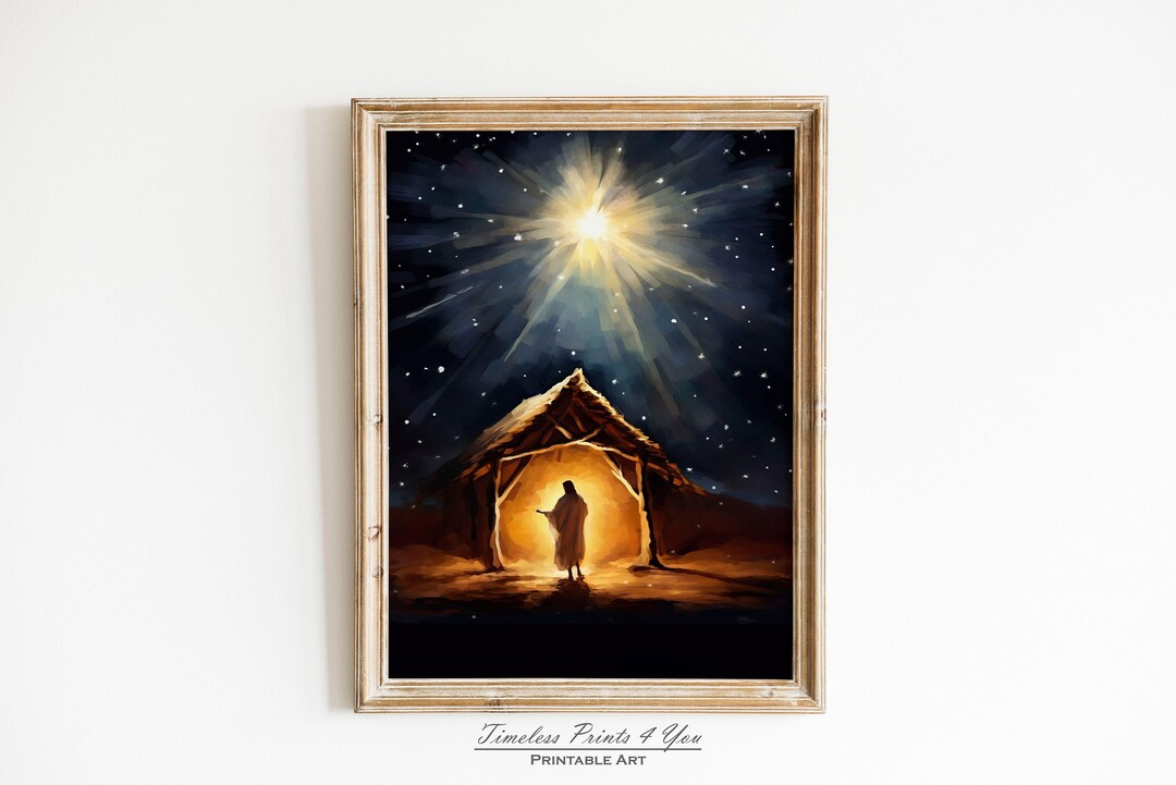 Nativity Scene Christian Wall Art, Nativity Star, Jesus Painting ...