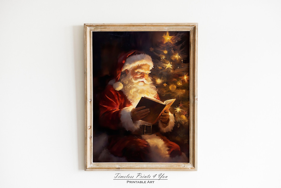 Vintage Santa Print, Santa Printable Art, Santa Painting, Santa Wall ...