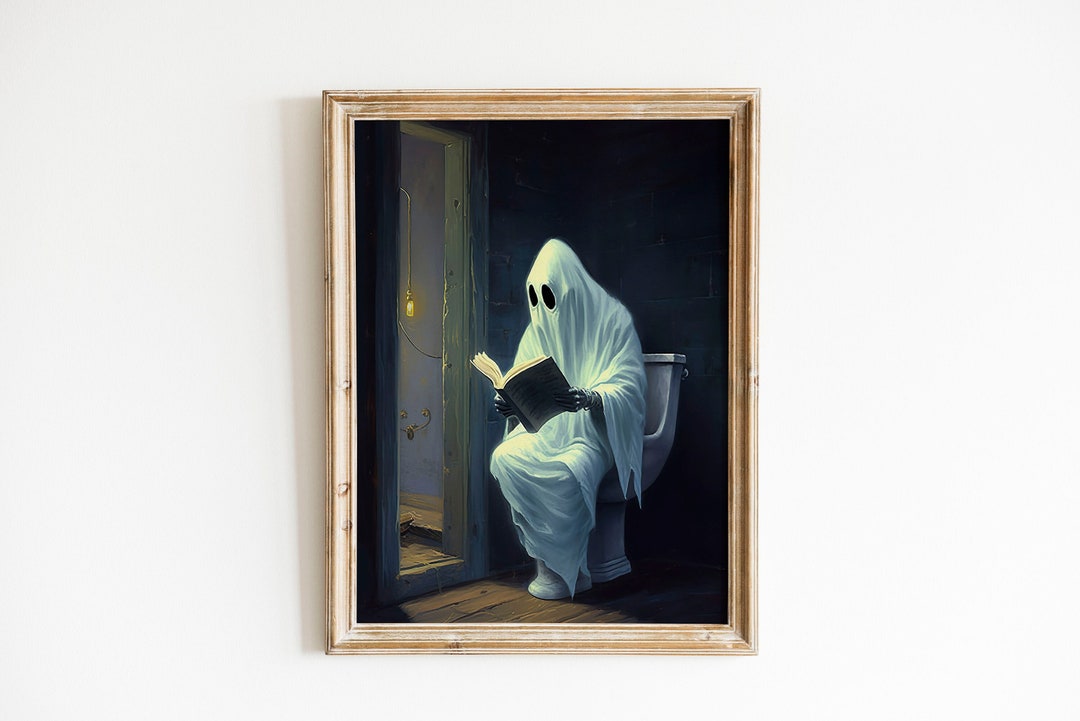 Ghost on Toilet, Ghost in Bathroom Print, Ghost Wall Art Print, Ghost ...
