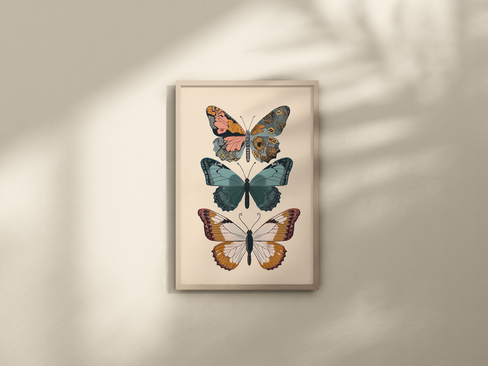 Boho Butterfly Art, Floral Butterfly Art, Boho Butterfly Print ...