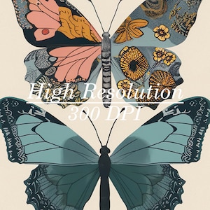 Boho Butterfly Art, Floral Butterfly Art, Boho Butterfly Print ...