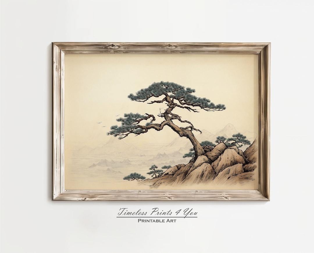 Pine Tree Print, Pine Tree Art, Pine Tree Wall Art, Japanese Tree Art ...