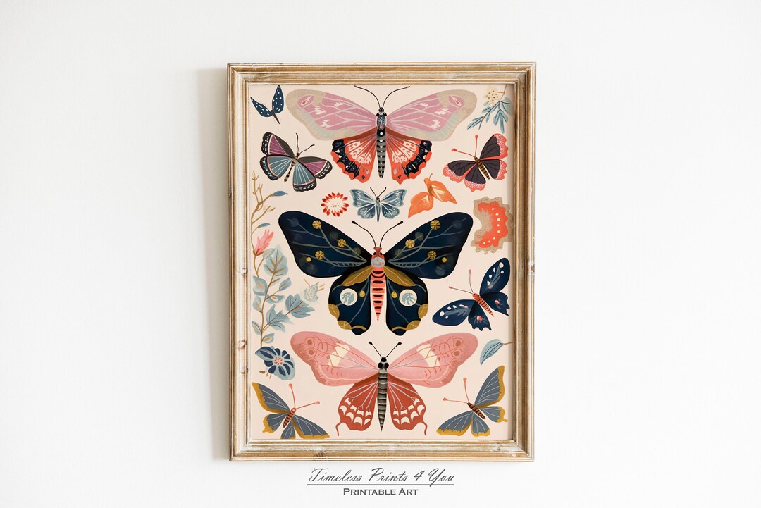 Boho Butterfly Art, Floral Butterfly Art, Boho Butterfly Print, Large ...