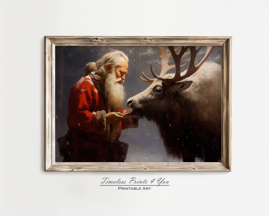 Santa Reindeer Decor, Reindeer Print, Santa Reindeer Print, Christmas ...
