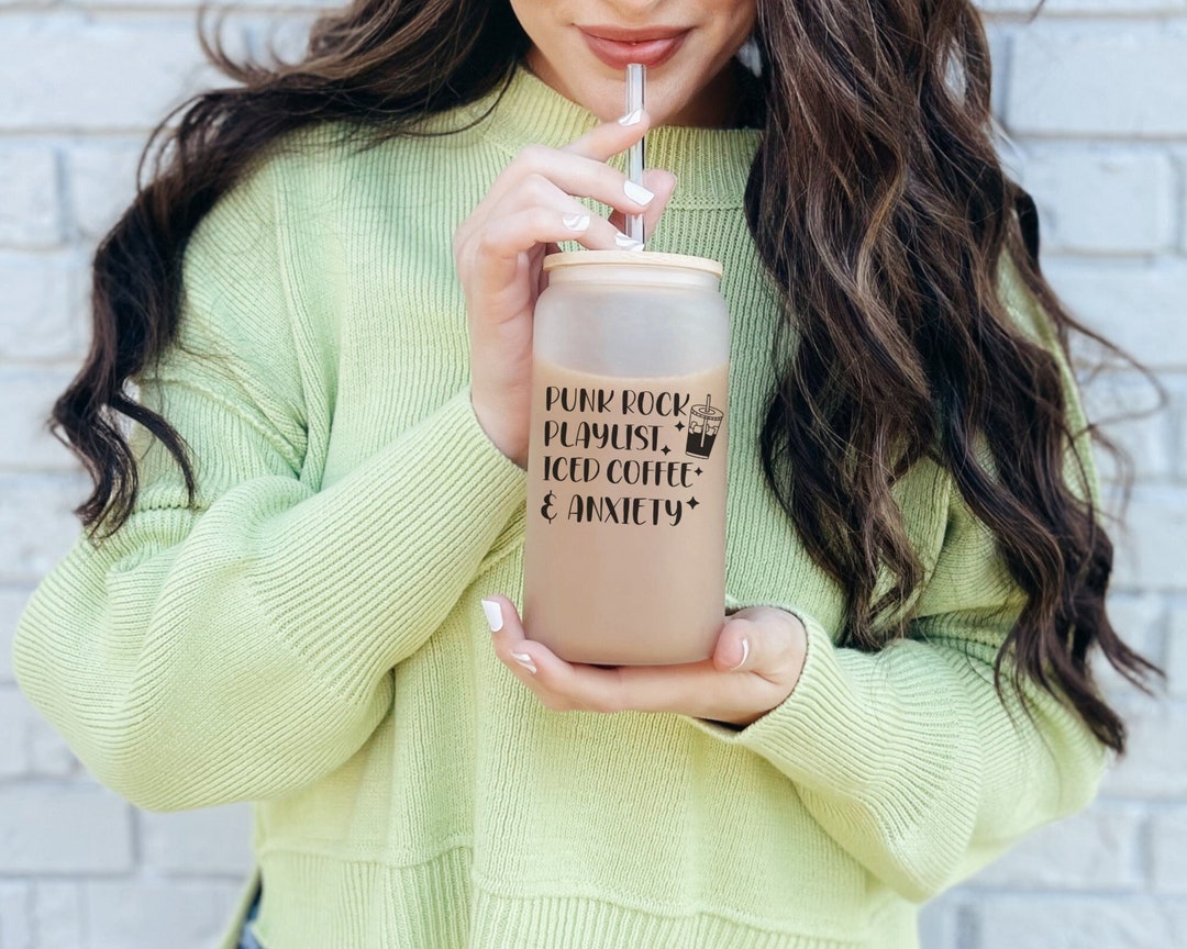 Punk Rock Iced Coffee Frosted Glass Can With Bamboo Lid - Etsy