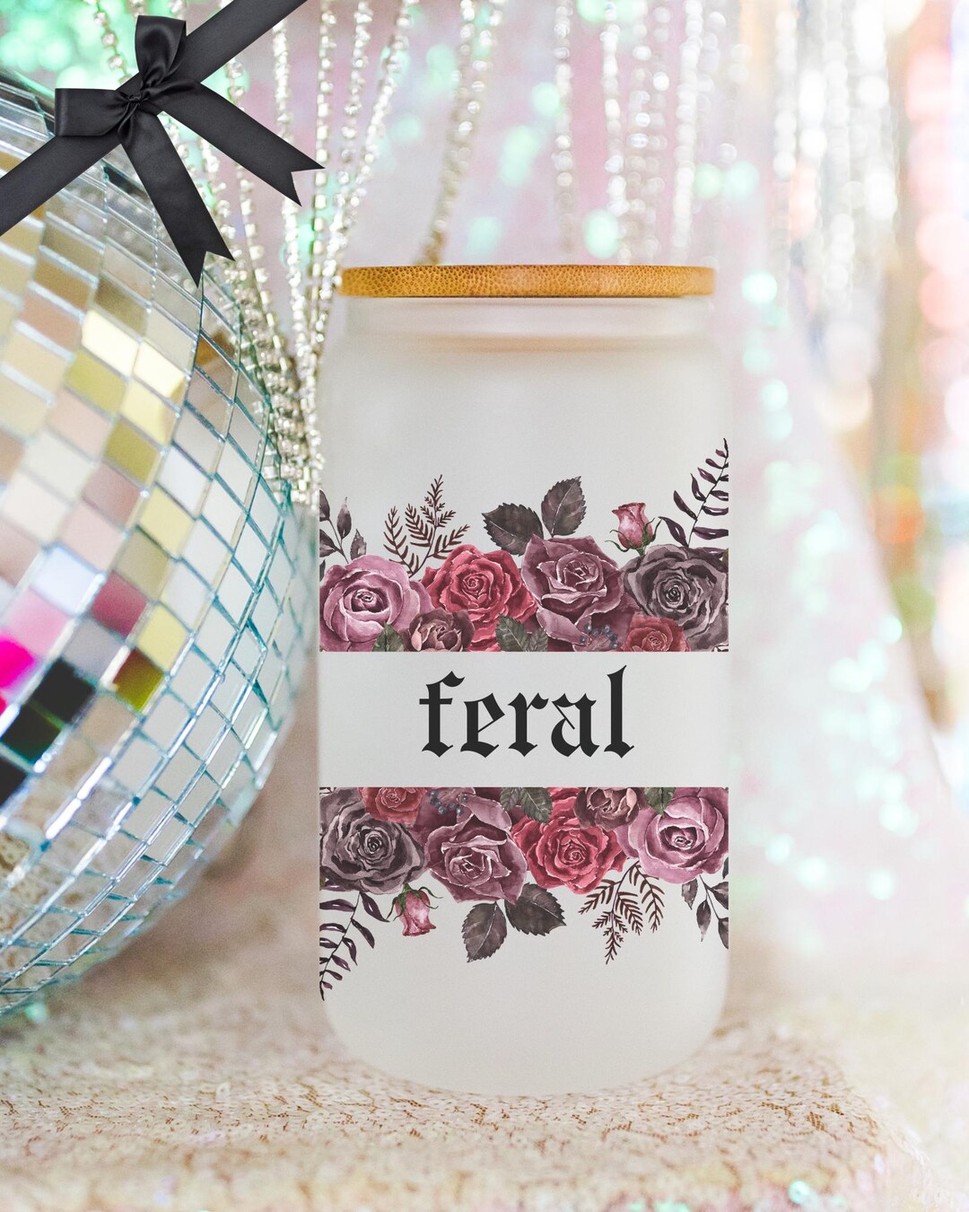 Feral Goth Floral Glass Can 18 Oz Glass Can Gifts for Friends, Funny ...