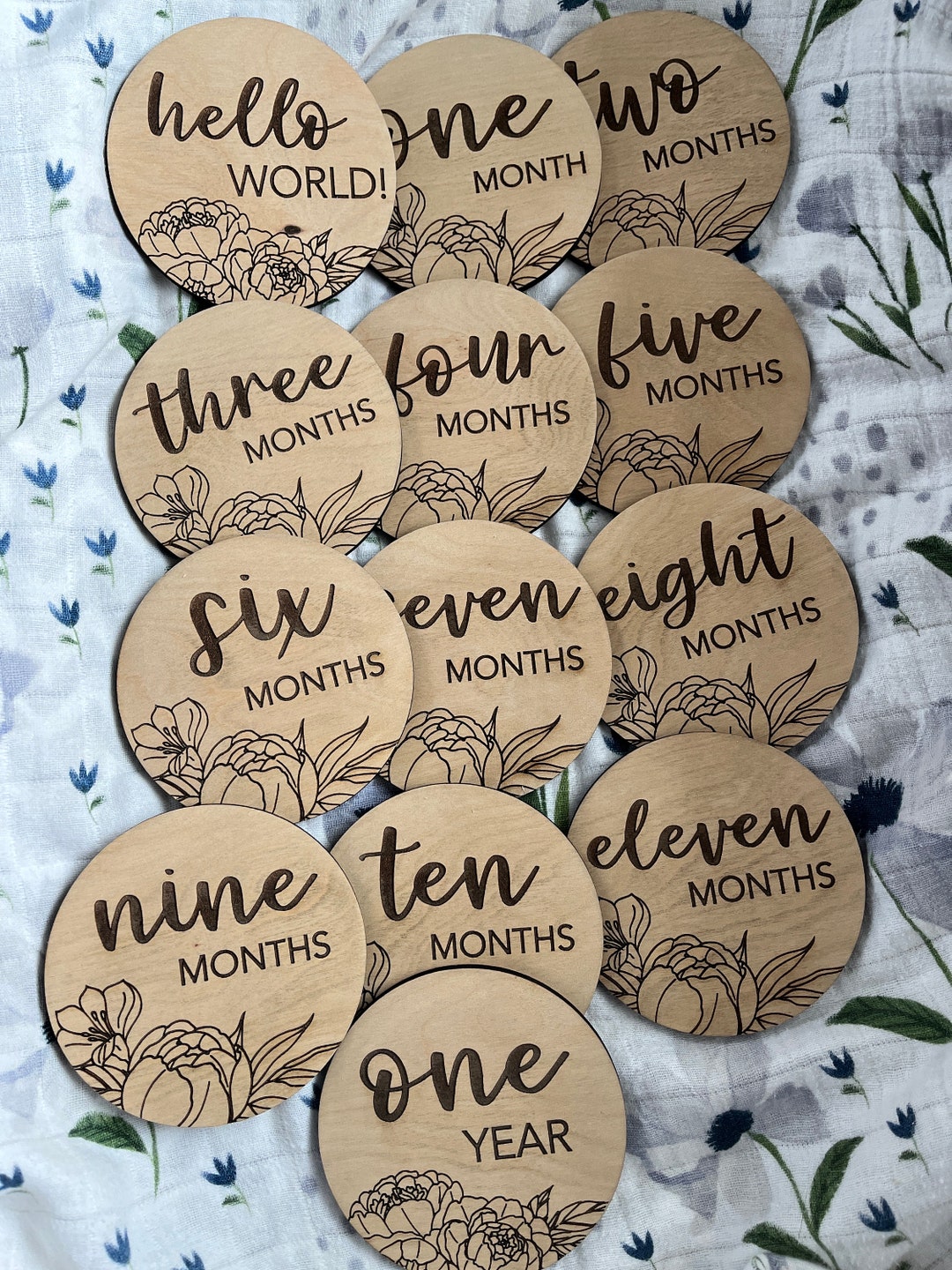 Set of 13 Baby Milestone Rounds | Peony Newborn Photo Prop | Baby ...