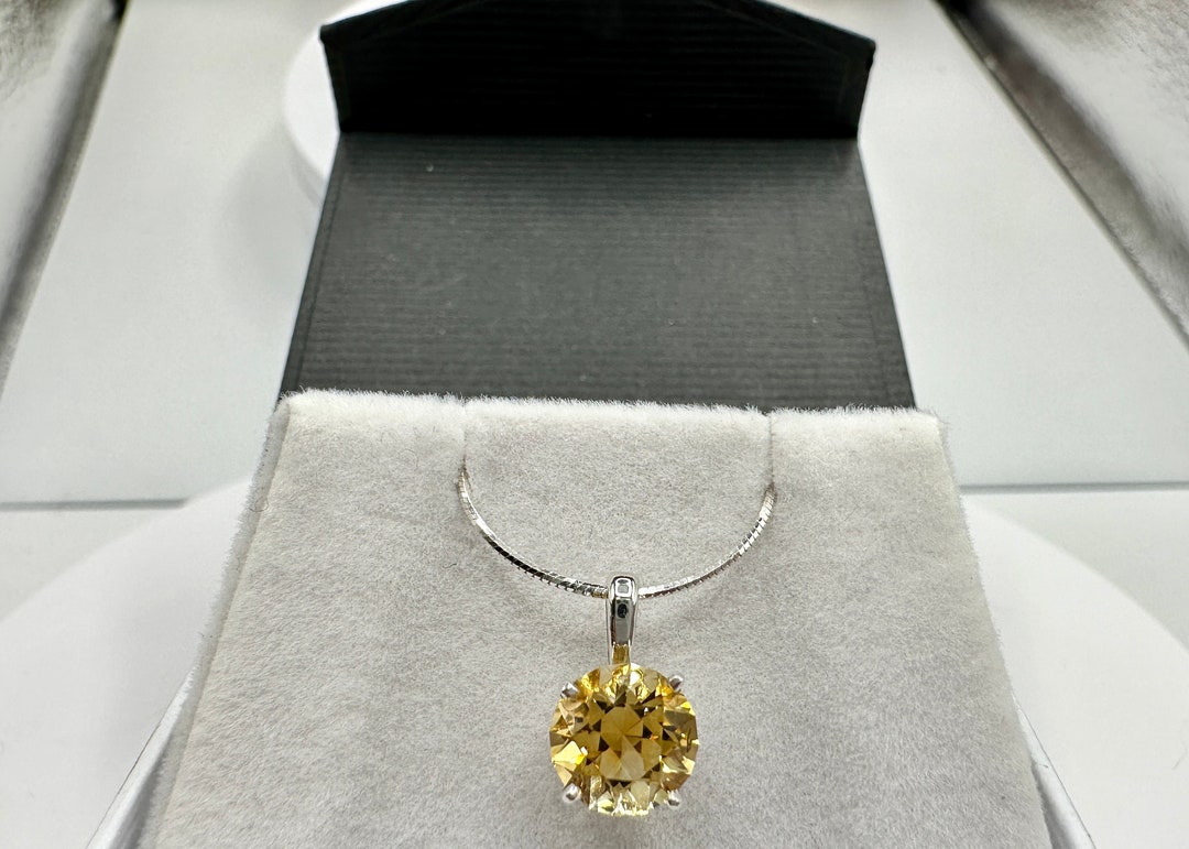 CITRINE ROUND PENDANT Hand Cut and Hand Set in Sterling Silver Necklace ...