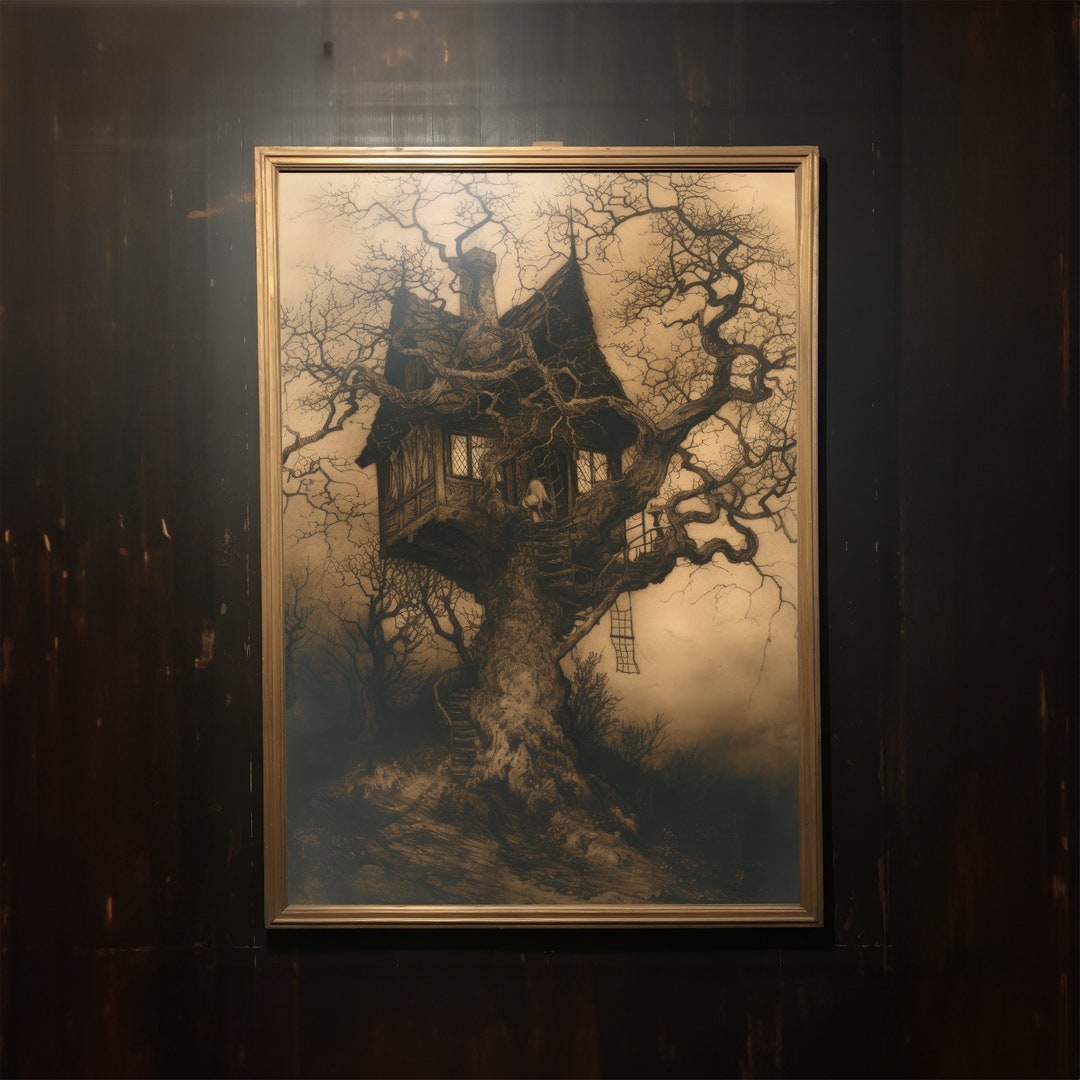 Dark Moody Witch Cabin, Printable Wall Art, Digital Download, Vintage ...