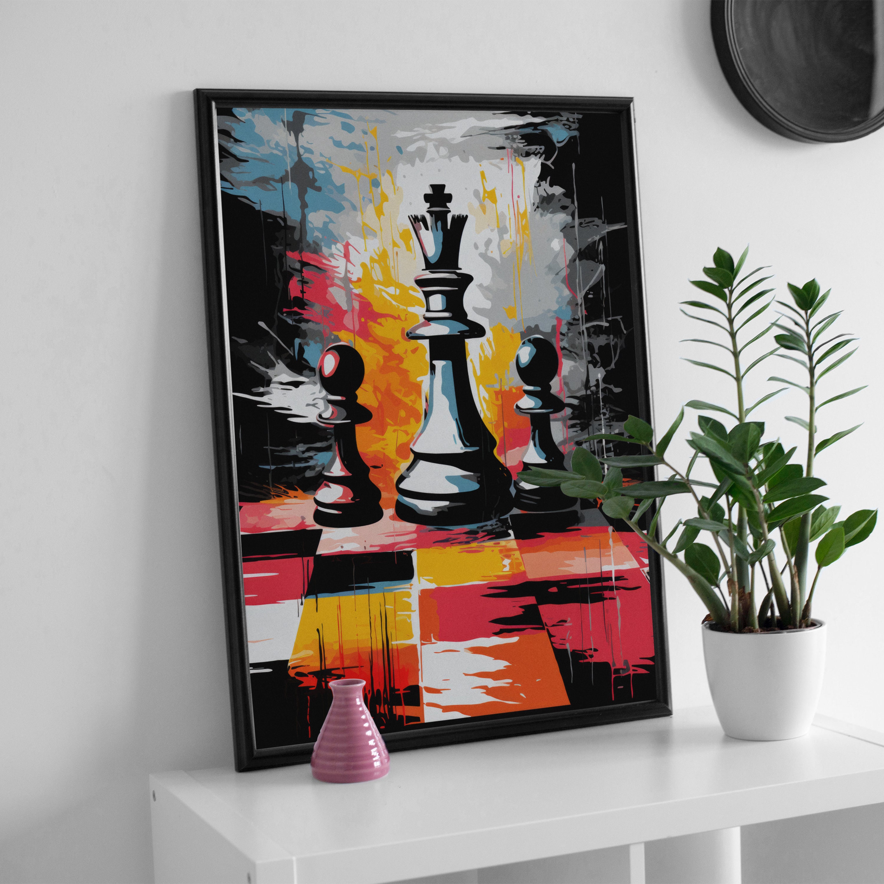 Pop Art Chess King Painting, Wall Art Printable, Trendy Art, Digital ...