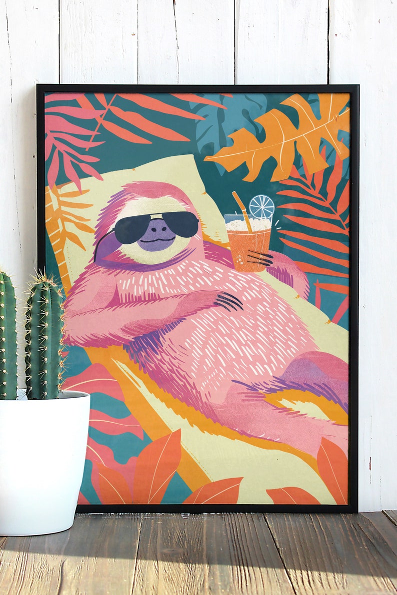 Lazy Sloth Poster, Trendy Printable Wall Art, Digital Download ...