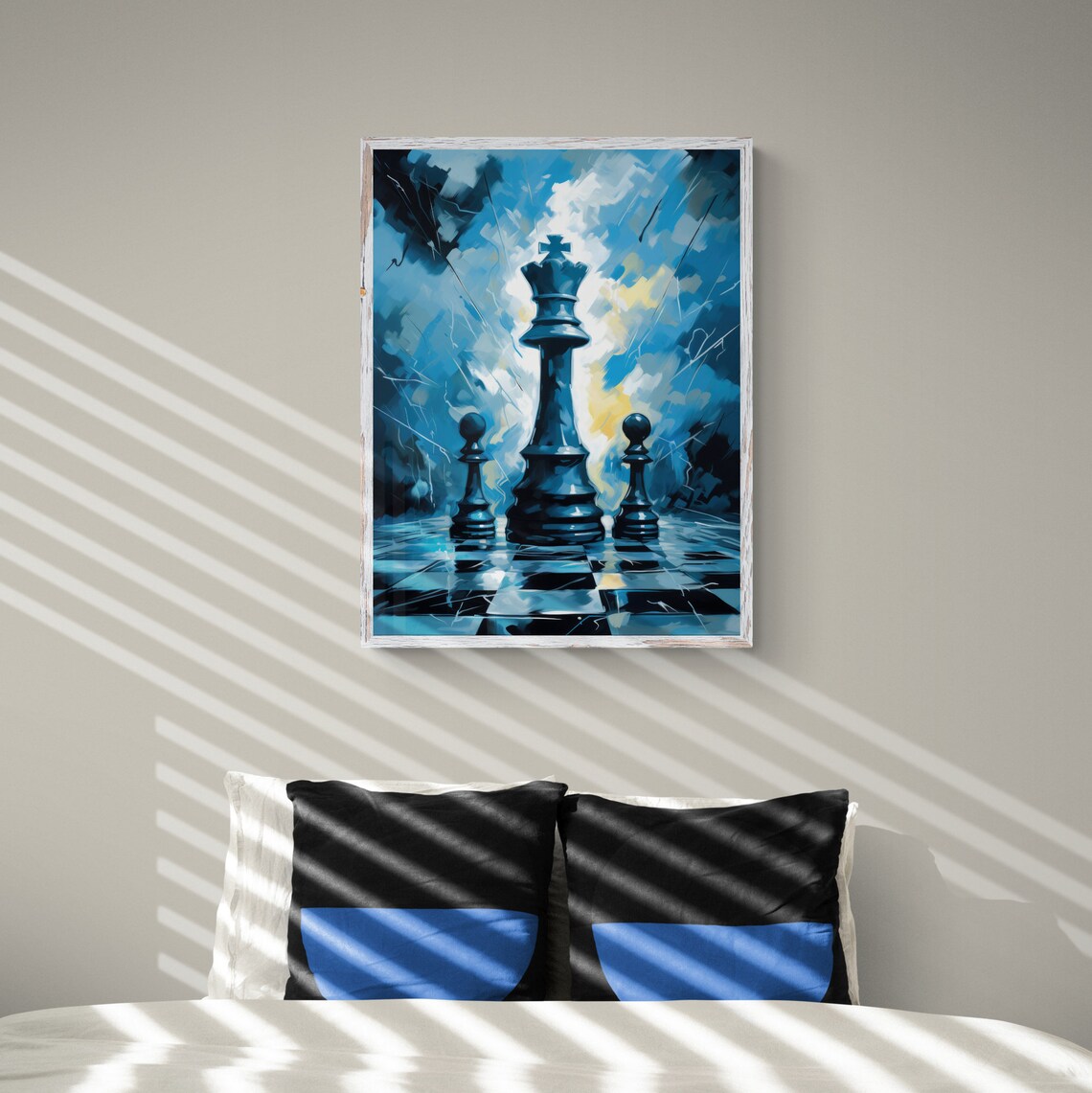 Abstract Blue Chess King Printable Trendy Art Digital - Etsy