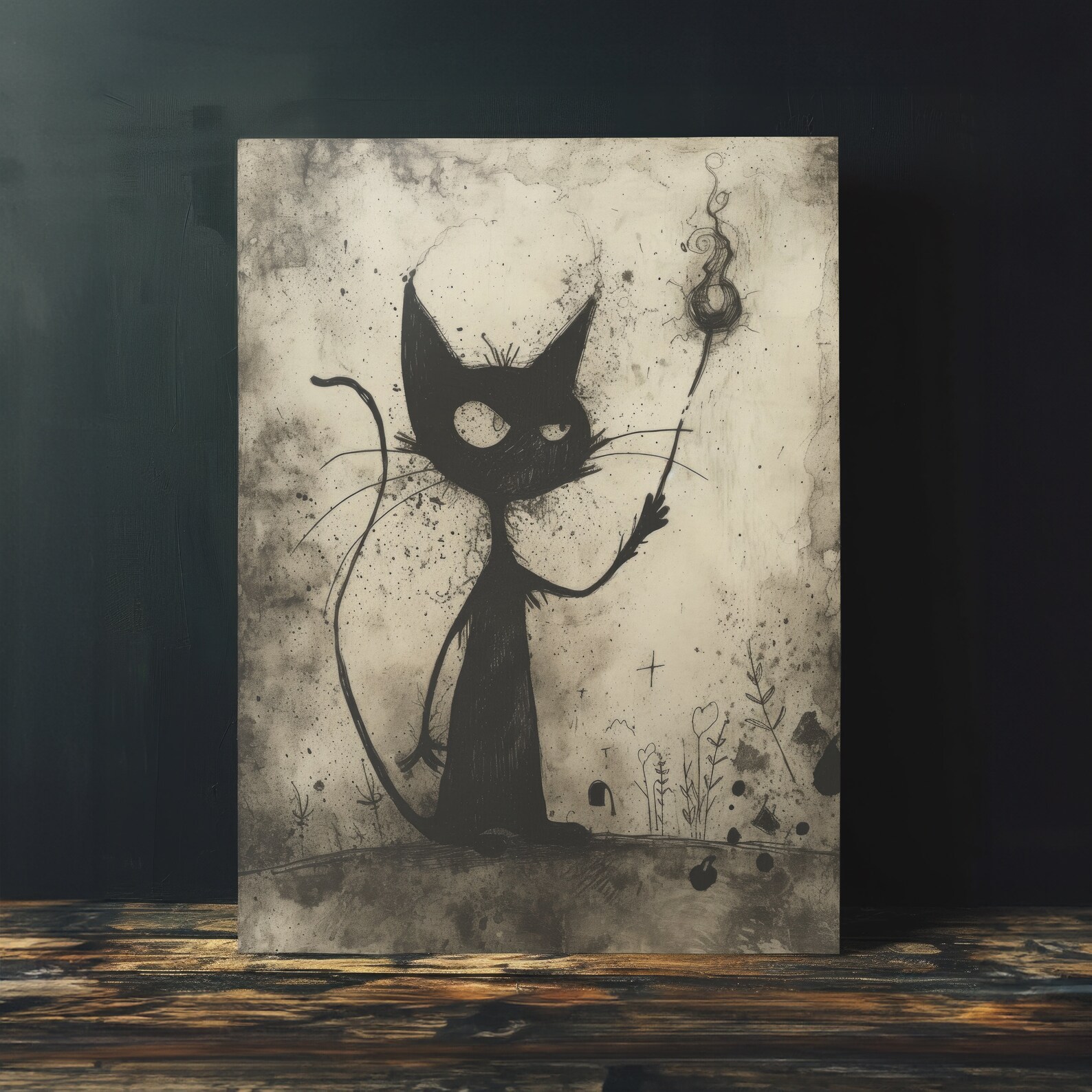 Witchy Black Cat Whimsigoth Poster, Printable Wall Art Instant Download ...