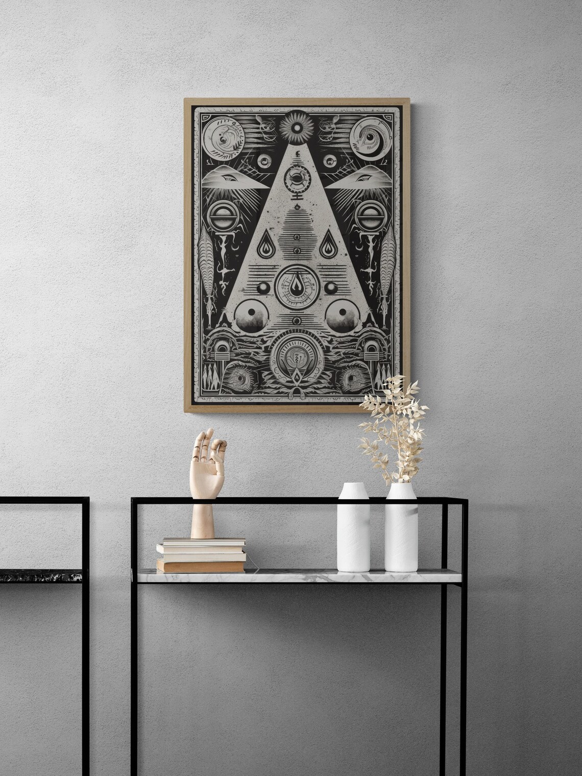 Ancient Alien Pyramid Illustration Egyptian Hieroglyphs Poster ...