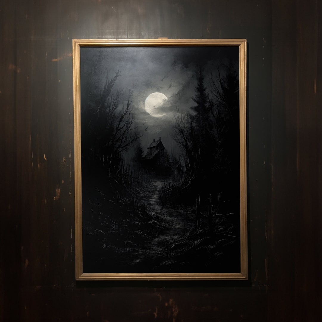 Eerie Full Moon Night Scenery, Printable Wall Art, Digital Download ...