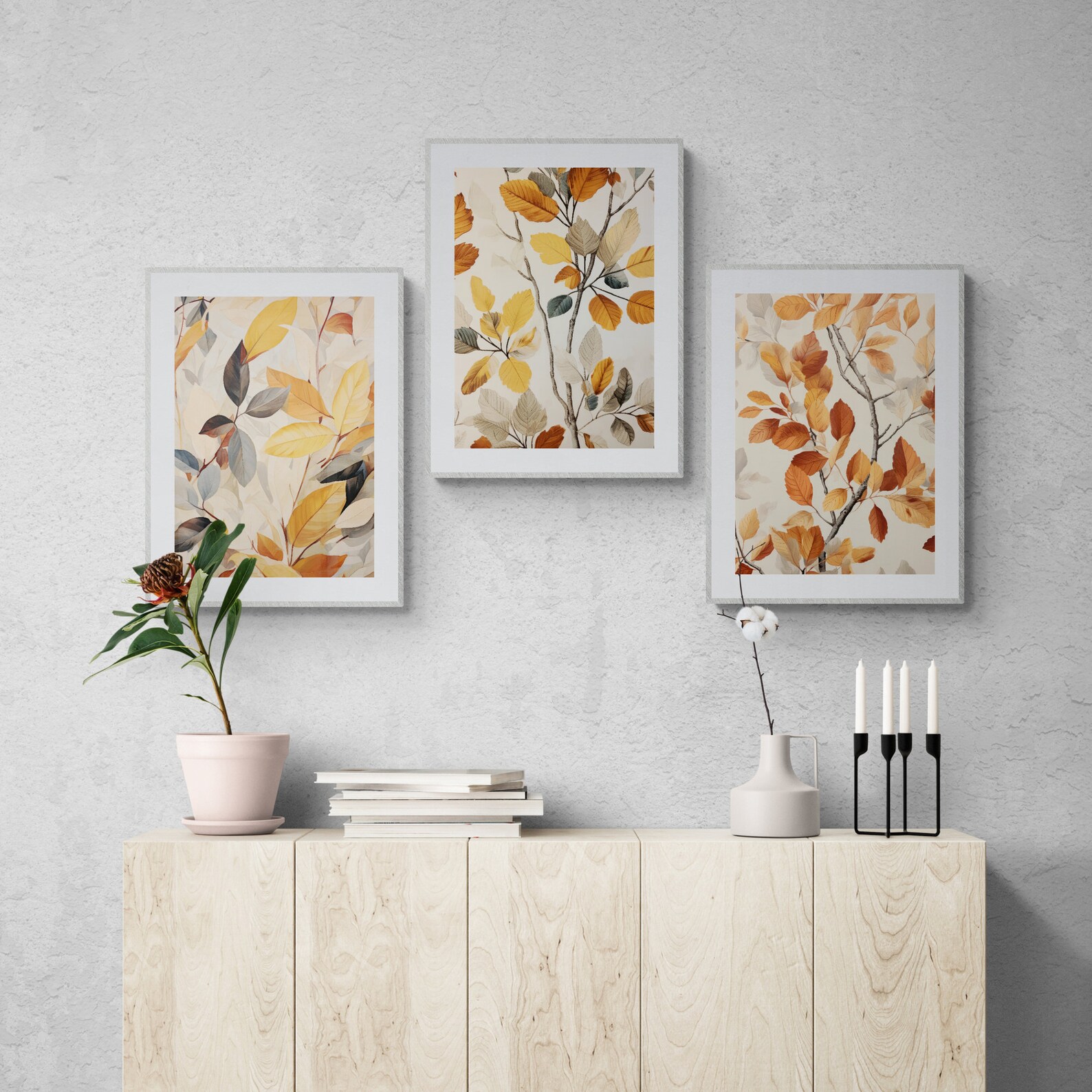 Tryptich Autumn Leaves Print, Instant Download Printable Wall Art, Set ...