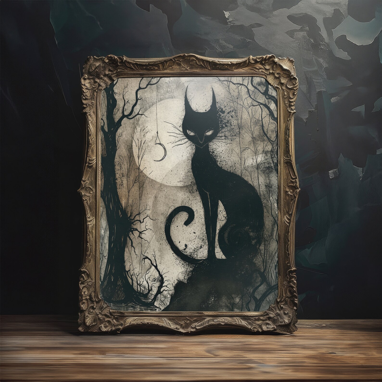 Moody Whimsigoth Black Cat Poster, Printable Wall Art, Digital Download ...