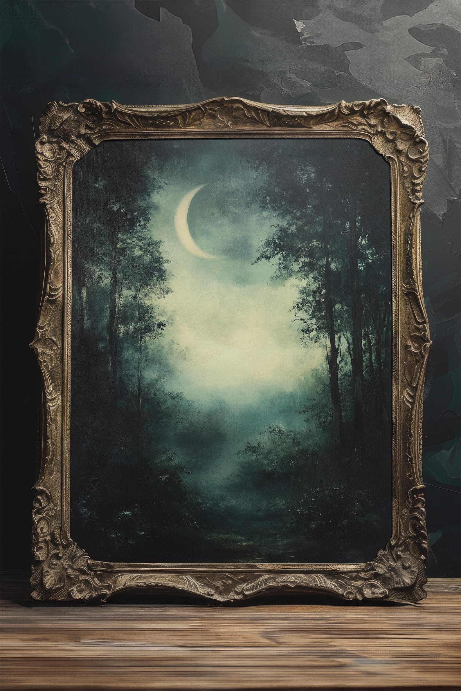 Crescent Moon Forest Glade Painting, Printable Wall Art, Digital ...