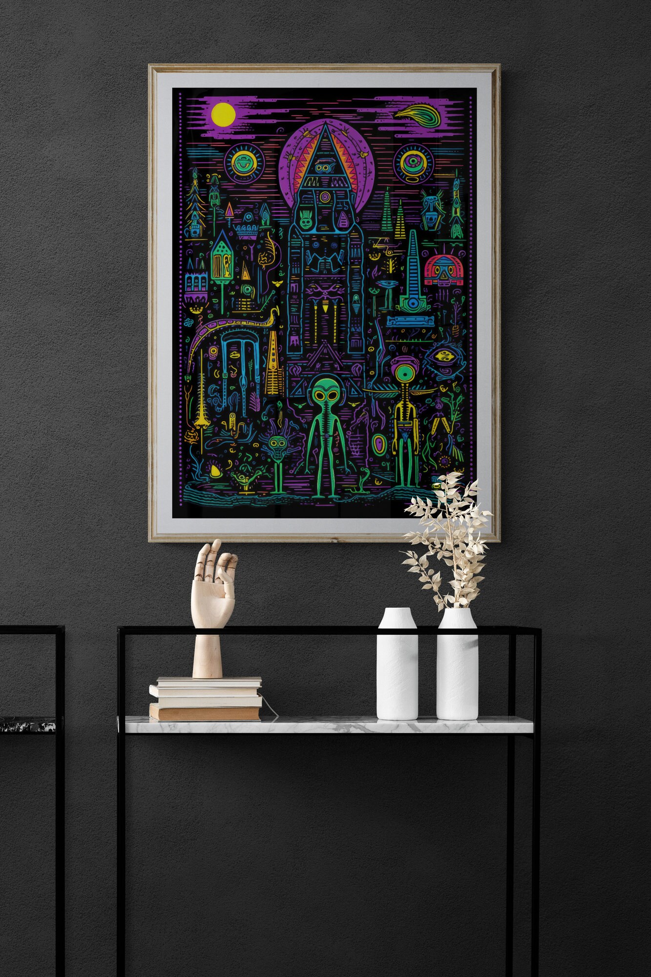 Psychedelic Alien Poster, Printable Wall Art, Instant Download, Trippy ...