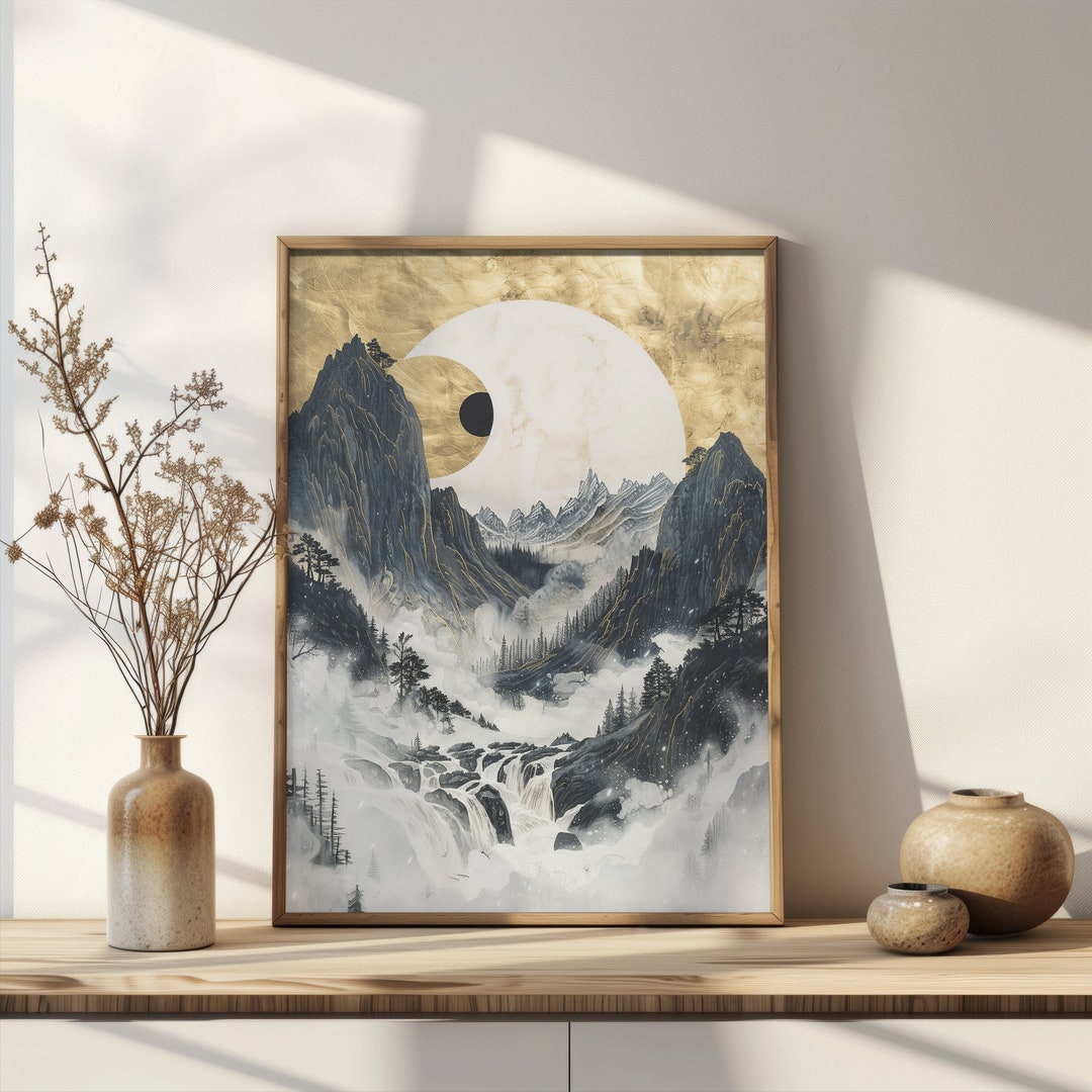 Moody Chinese Landscape Print, Digital Download Printable Wall Art ...