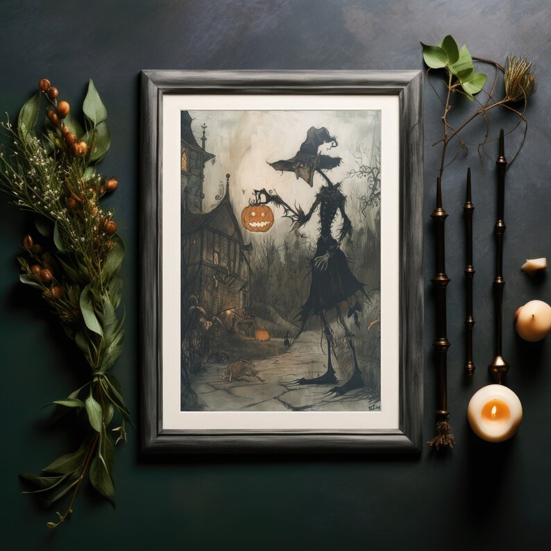 Whimsy Halloween Witch Drawing, Digital Download Printable Wall Art ...