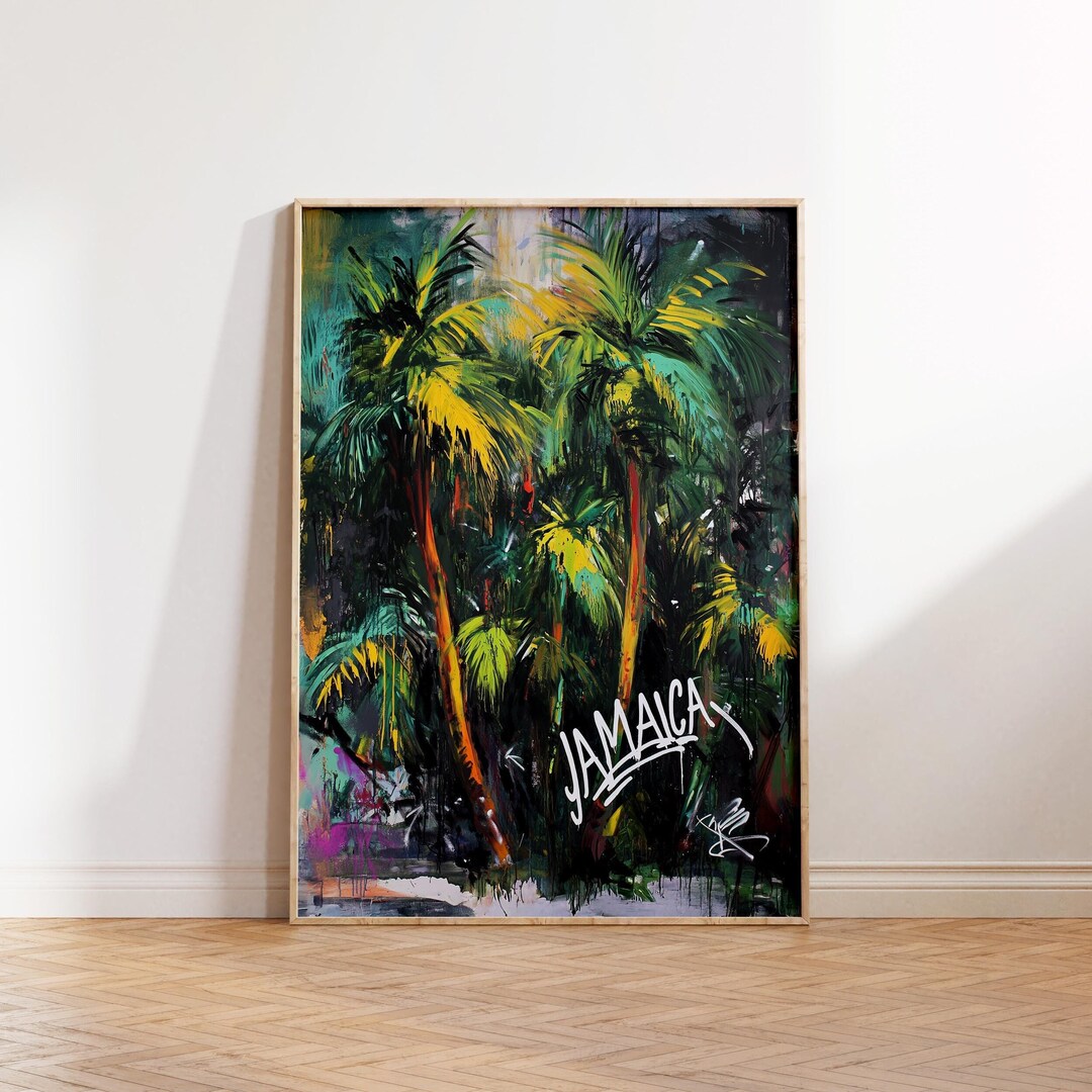 Maximalist Jamaican Jungle Landscape, Printable Wall Art, Digital ...