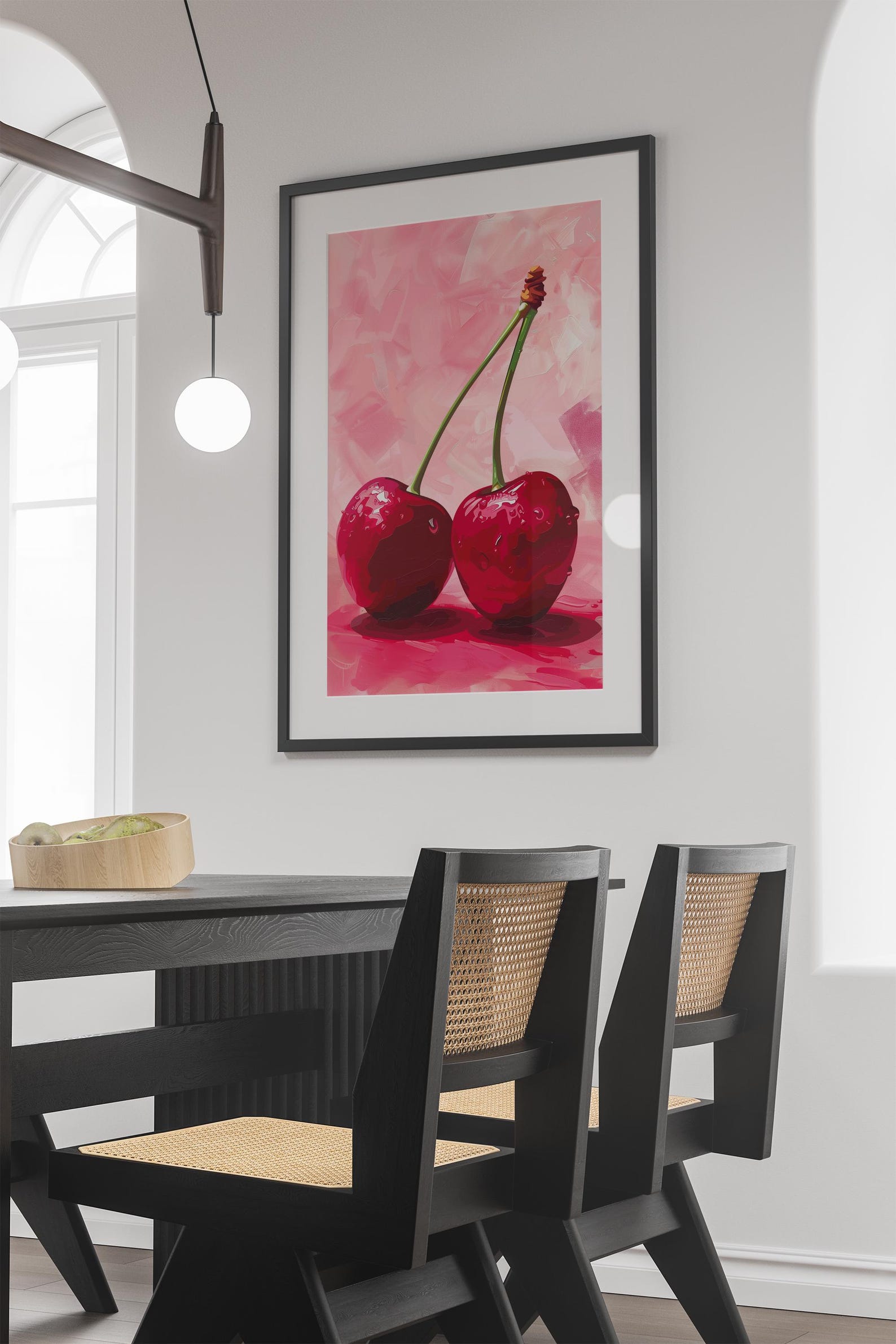 Preppy Cherry Print, Digital Download, Printable Kitchen Wall Art, Pink ...