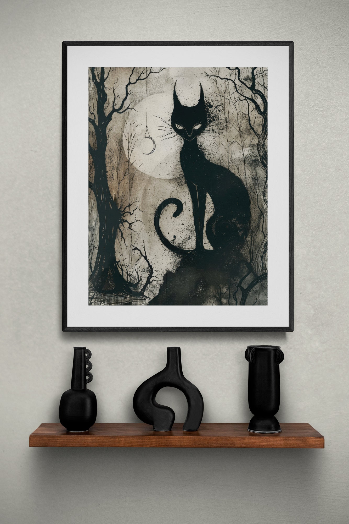 Moody Whimsigoth Black Cat Poster, Printable Wall Art, Digital Download ...