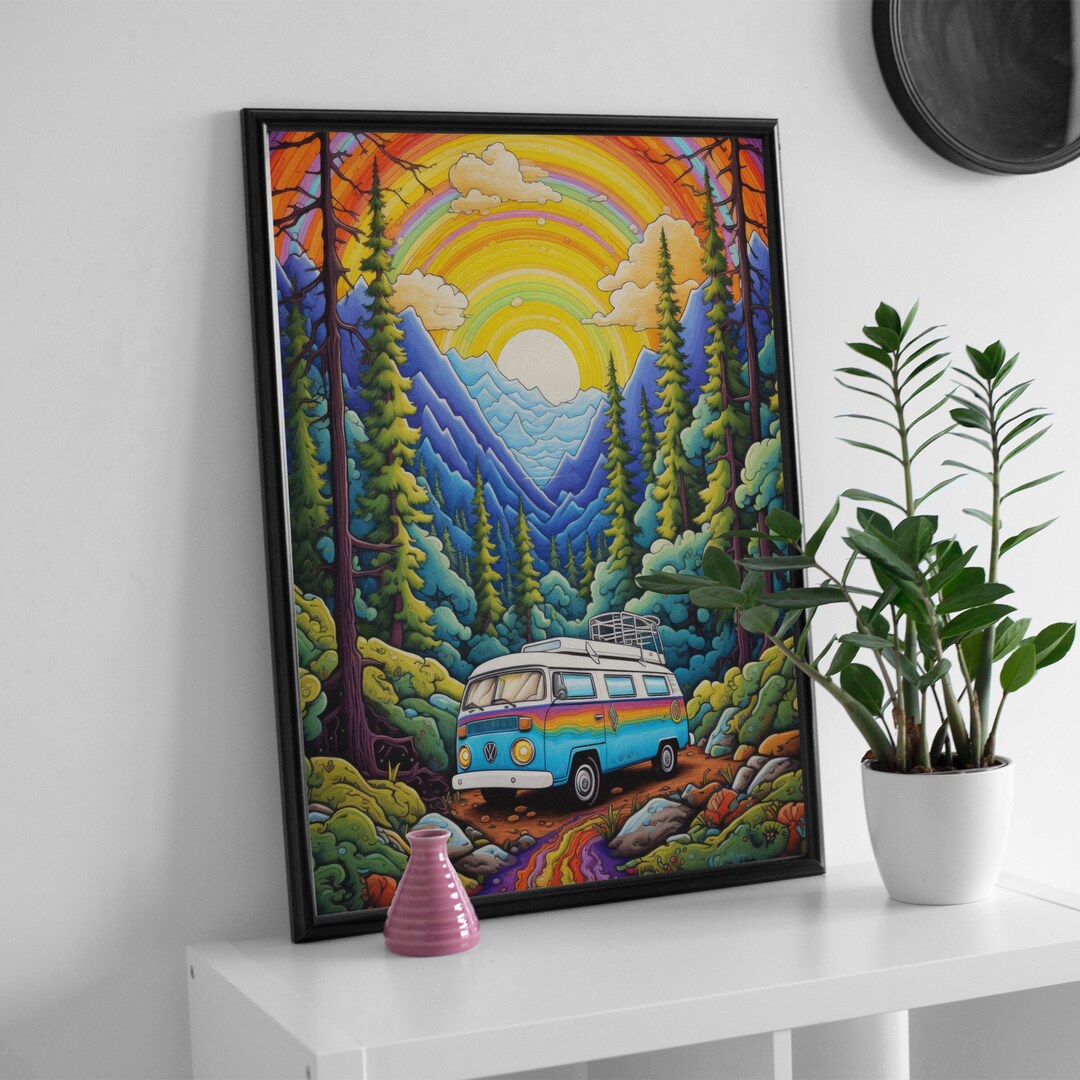 Hippie Van Pop Art Print, Digital Download, Trendy Wall Art, Printable ...
