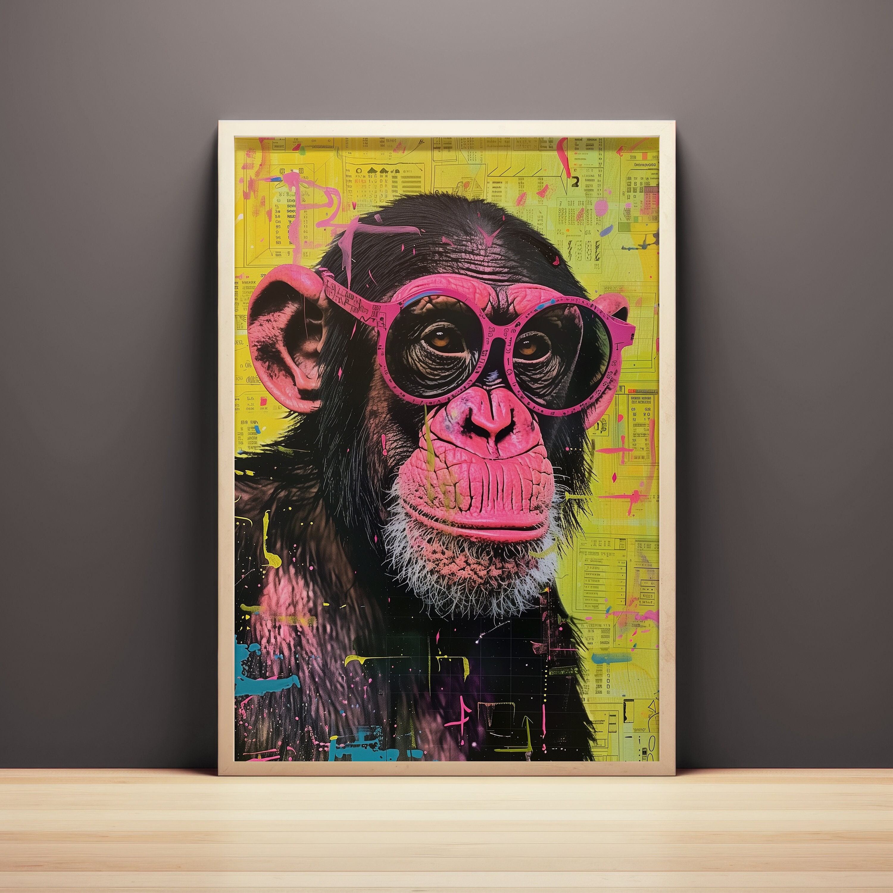 Vibrant Monkey Pop Art Portrait, Printable Wall Art, Instant Download ...