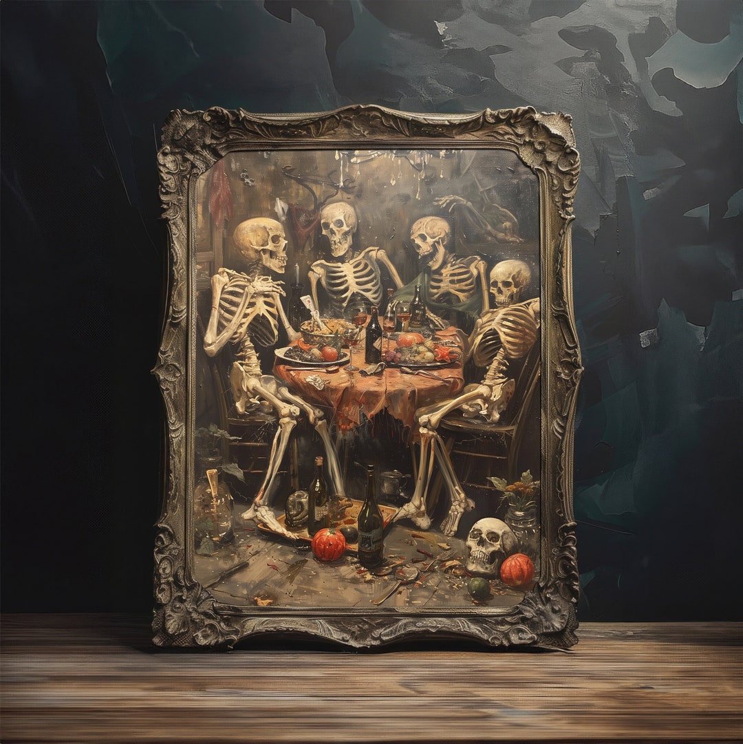 Skeleton Dinner, Printable Wall Art, Digital Download, Dark Surrealism ...