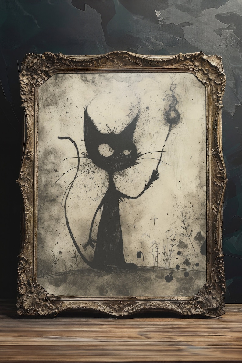 Witchy Black Cat Whimsigoth Poster, Printable Wall Art Instant Download ...