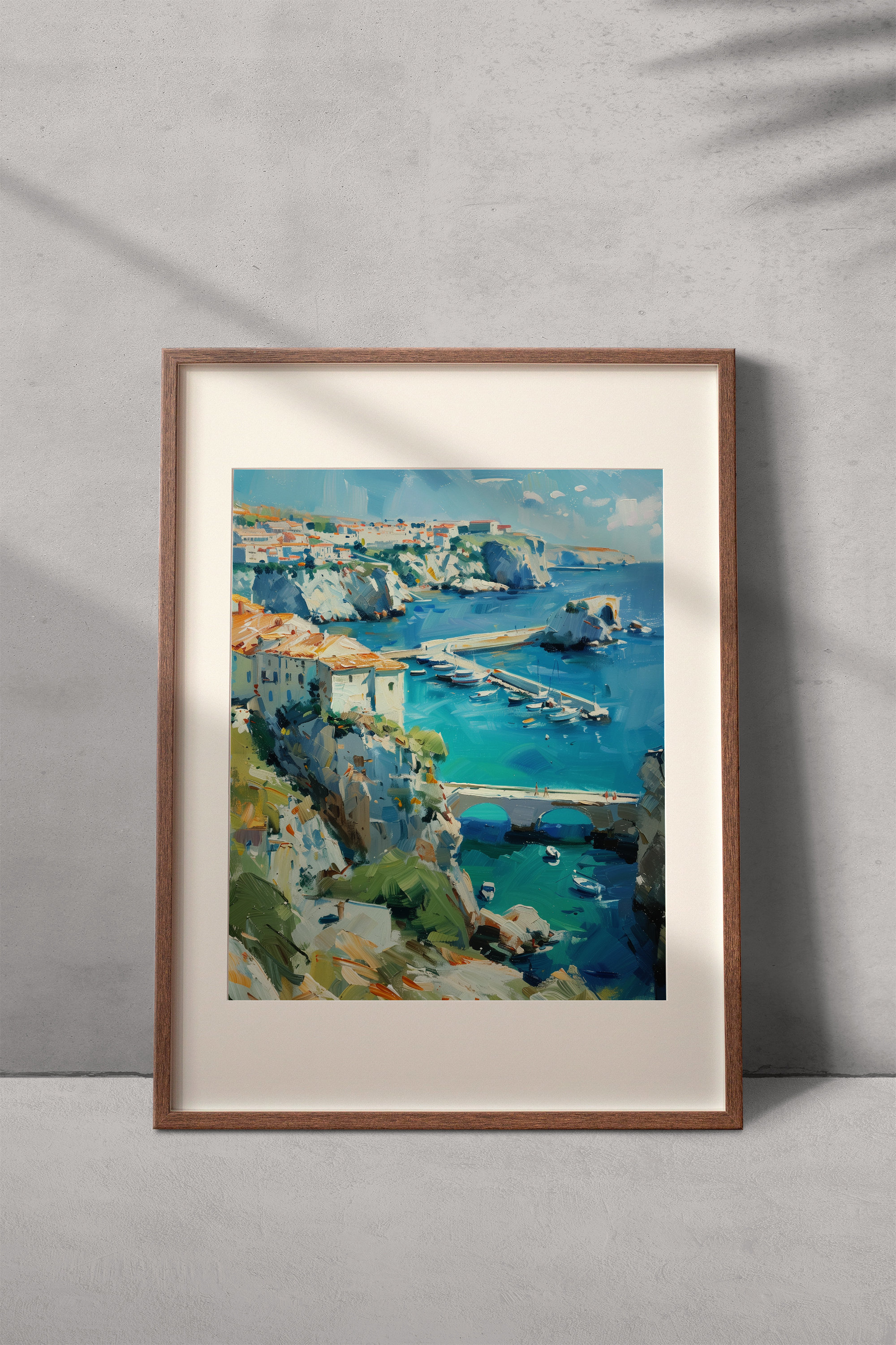 Moody Seaport City Landscape Oil Painting, Printable Wall Art, Digital ...