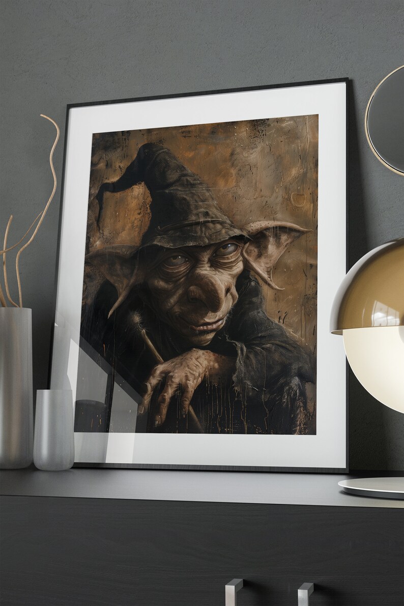 Whimsy House Elf Painting, Printable Wall Art Digital Download, Dark ...