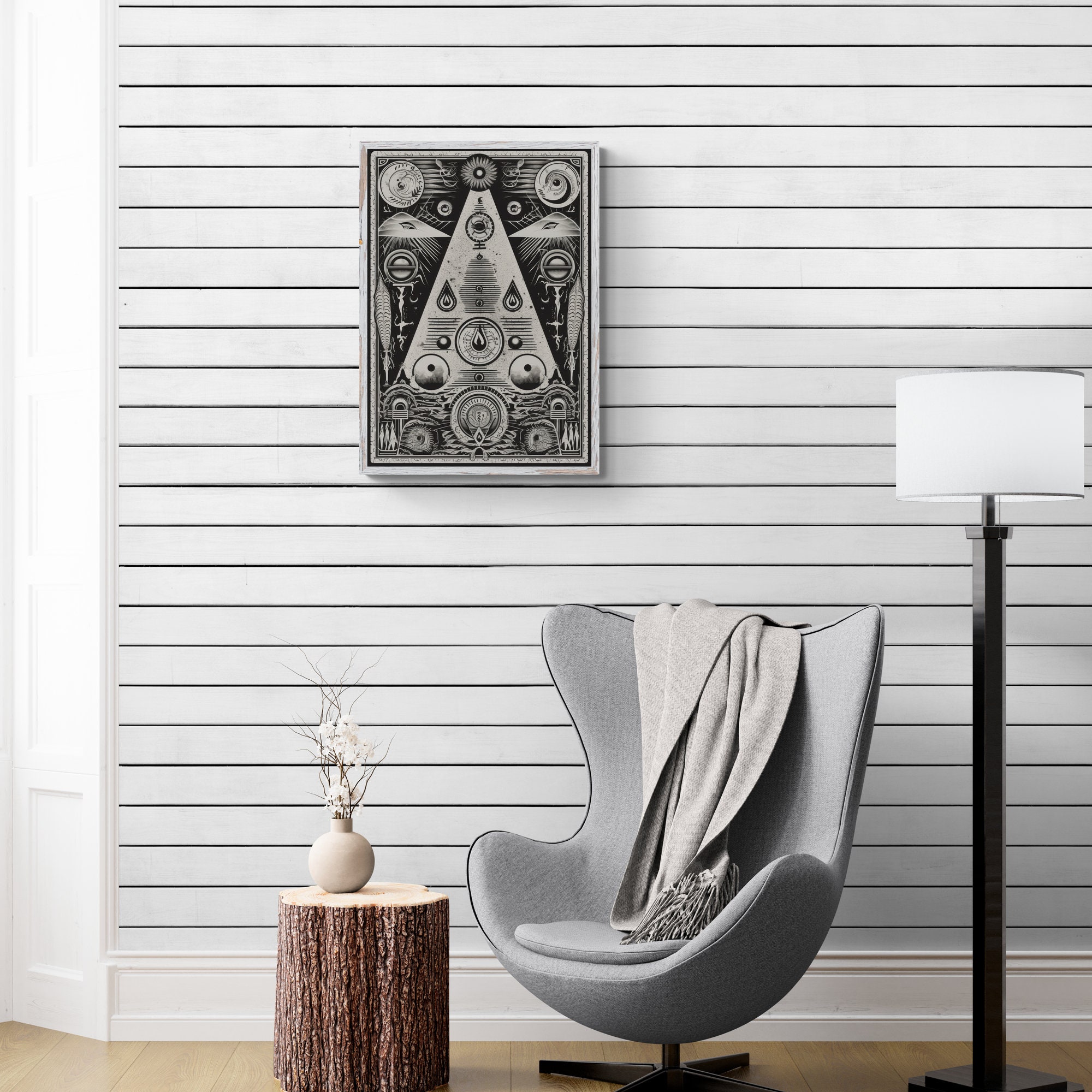 Ancient Alien Pyramid Illustration | Egyptian Hieroglyphs Poster ...