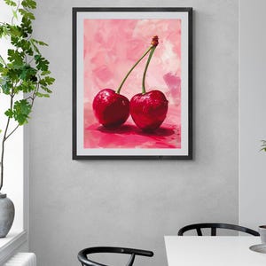 Preppy Cherry Print, Digital Download, Printable Kitchen Wall Art, Pink ...
