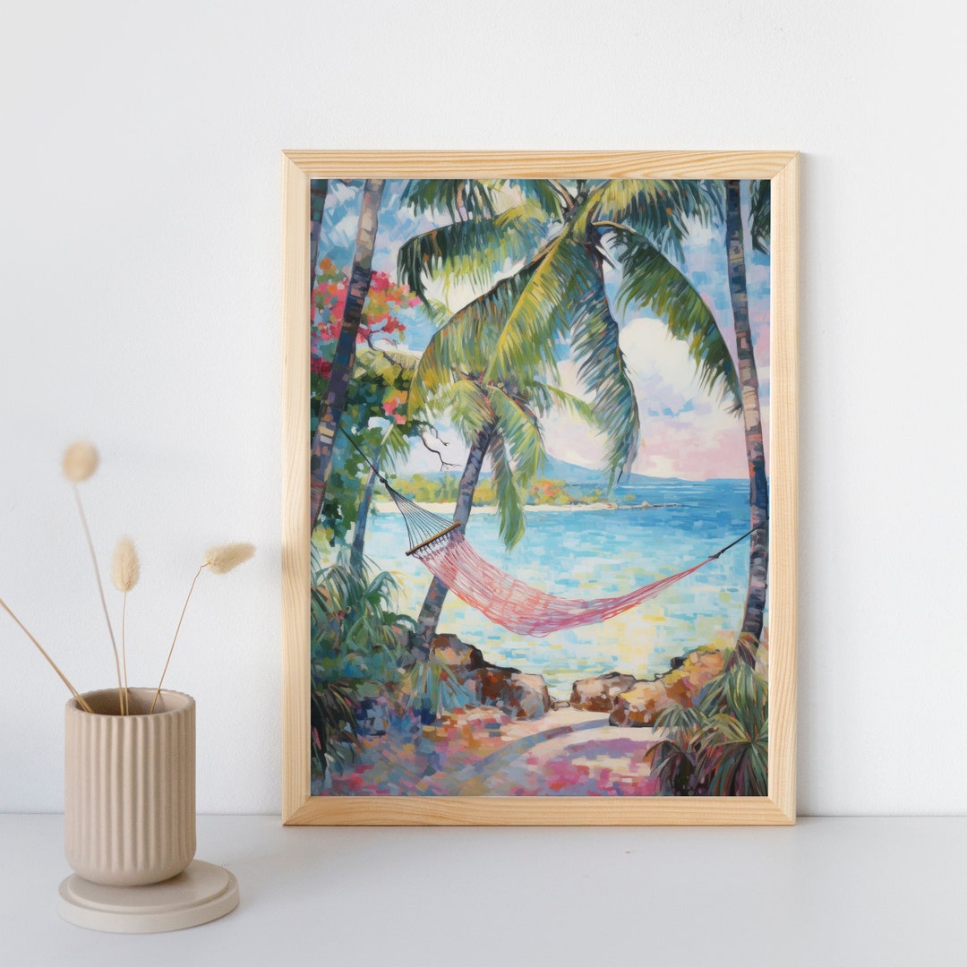 Cozy Tropical Landscape Painting, Wall Art Printable, Trendy Art ...