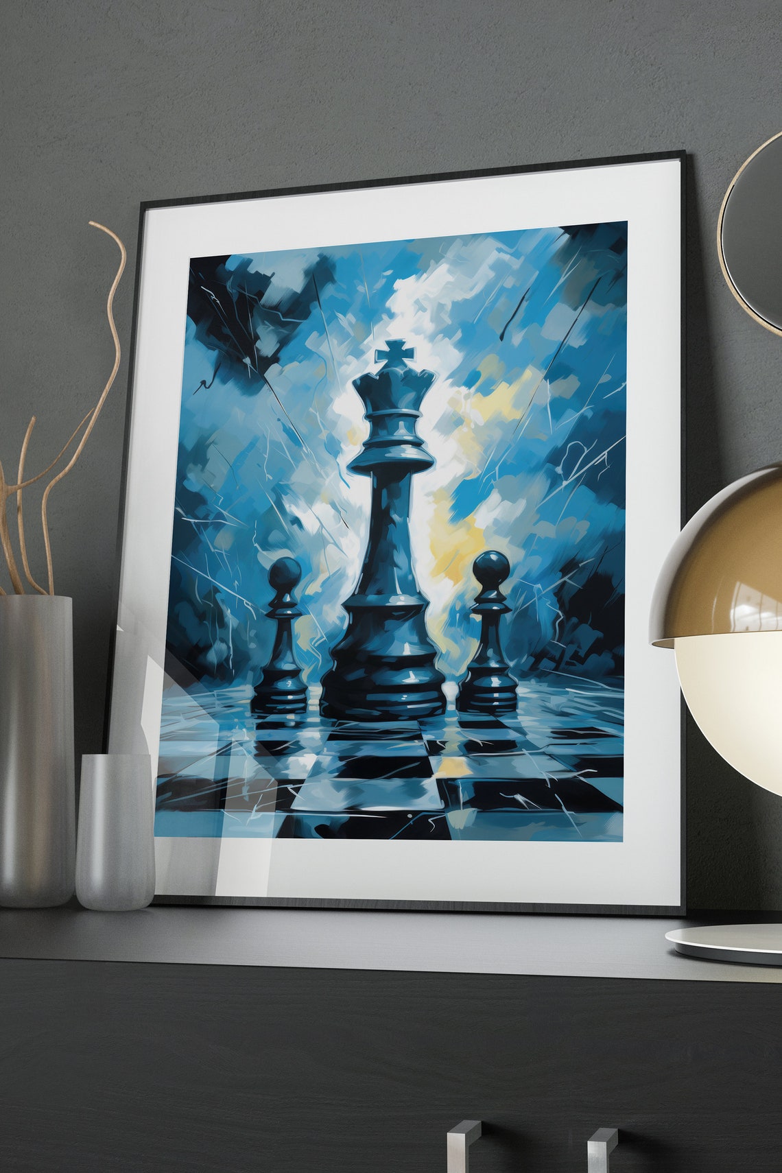 Abstract Blue Chess King Printable Trendy Art Digital - Etsy