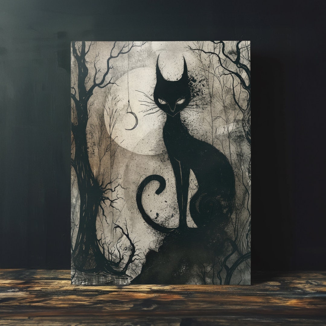 Moody Whimsigoth Black Cat Poster, Printable Wall Art, Digital Download ...