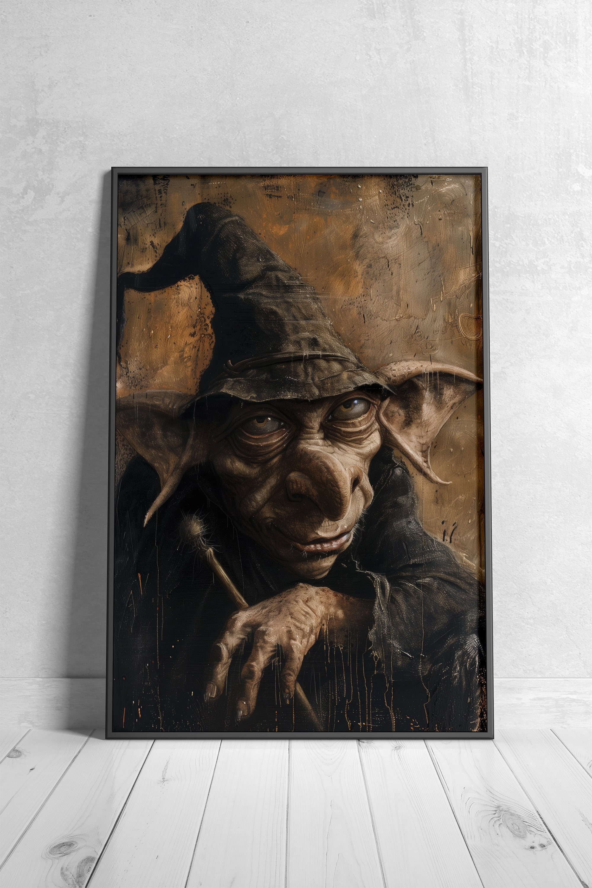 Whimsy House Elf Painting, Printable Wall Art Digital Download, Dark ...