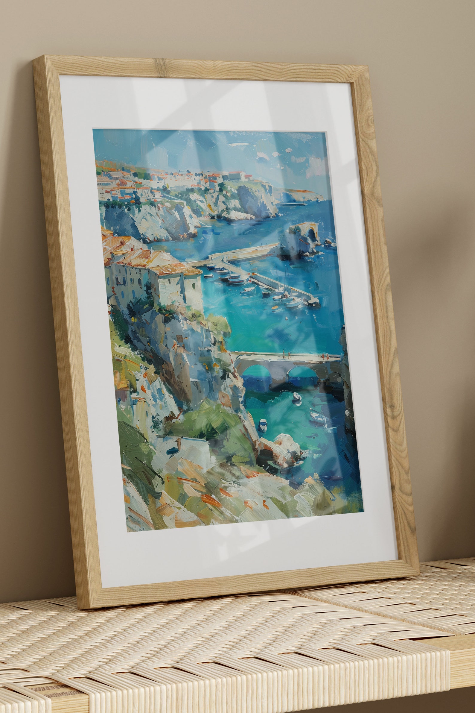 Moody Seaport City Landscape Oil Painting, Printable Wall Art, Digital ...
