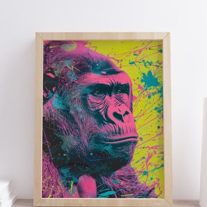 Vibrant Harambe Poster, Printable Wall Art, Instant Download, Neon ...