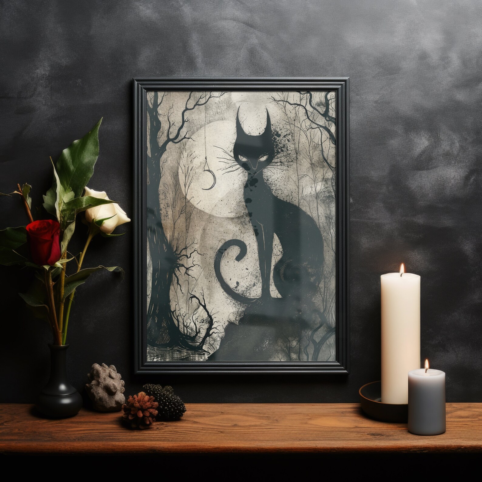 Moody Whimsigoth Black Cat Poster, Printable Wall Art, Digital Download ...