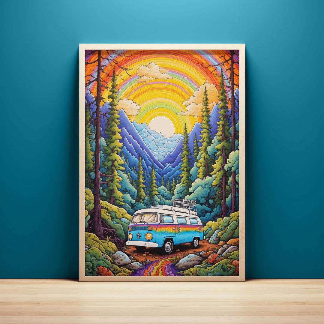 Hippie Van Pop Art Print, Digital Download, Trendy Wall Art, Printable ...