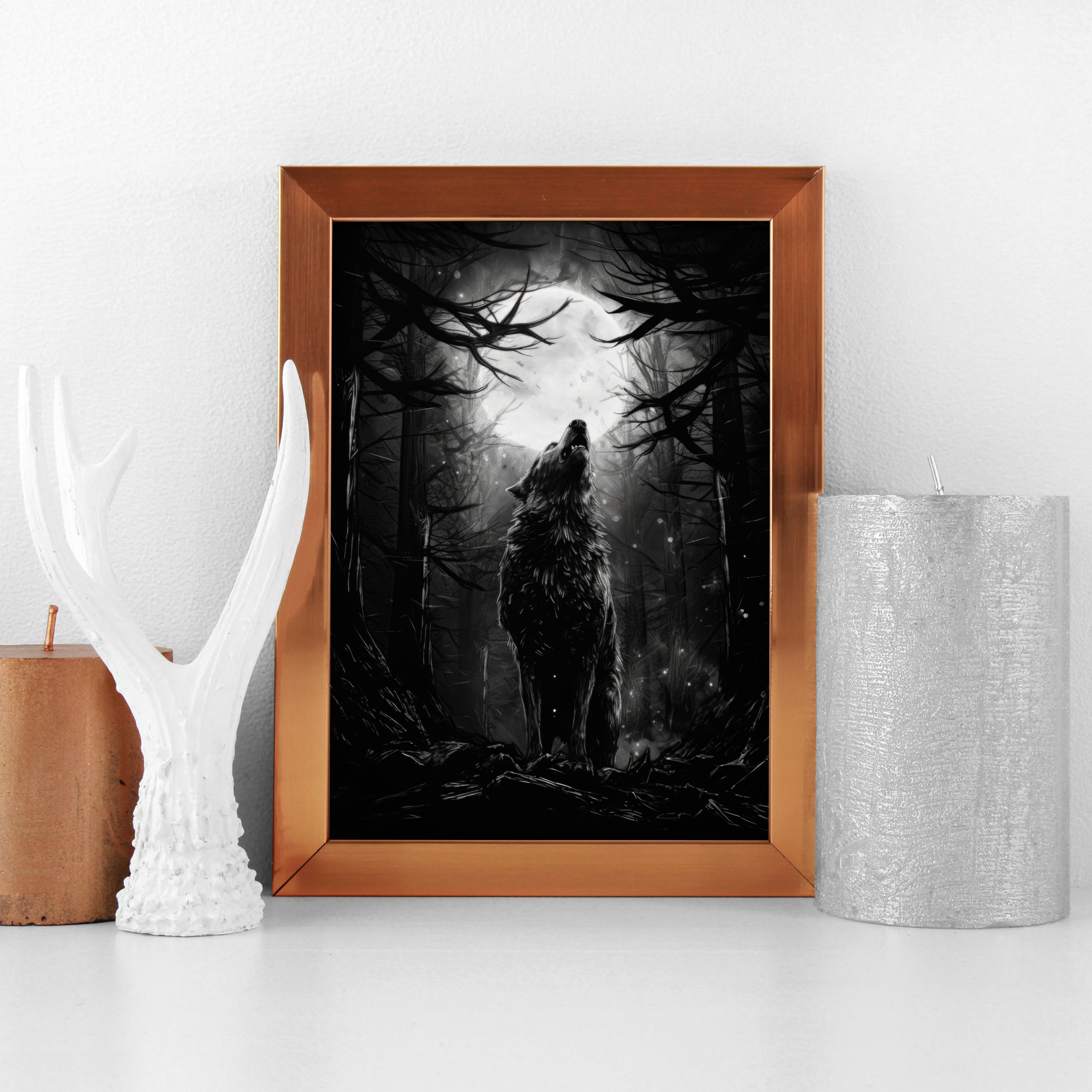 Etching Style Wolf Painting, Printable Wall Art, Instant Download, Dark ...