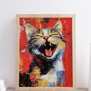 Happy Kitten Painting, Digital Download, Printable Wall Art, Cat Mom ...